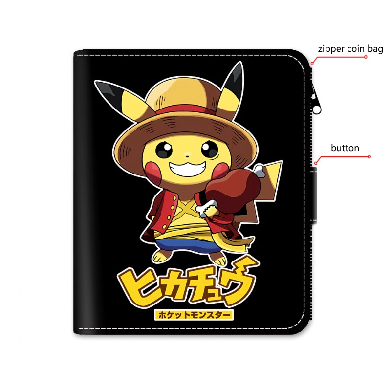 Anime Pocket Monster Pokemon Pikachu Cos Luffy Short Black PU Button ...