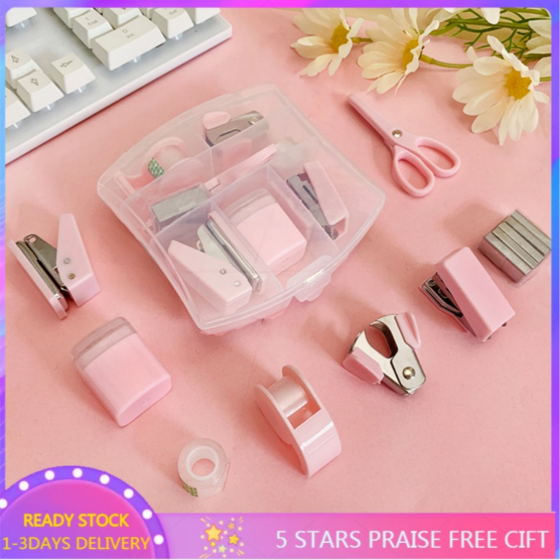【COD]Mini Stapler Staple Punch Hole Tape Machine Set Ins Korean ...