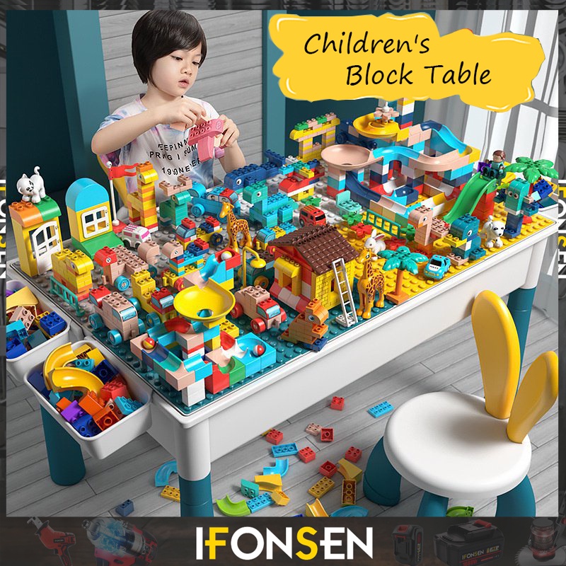 Big Building Blocks Table with Chair and Blocks Kids Table and Chair ...