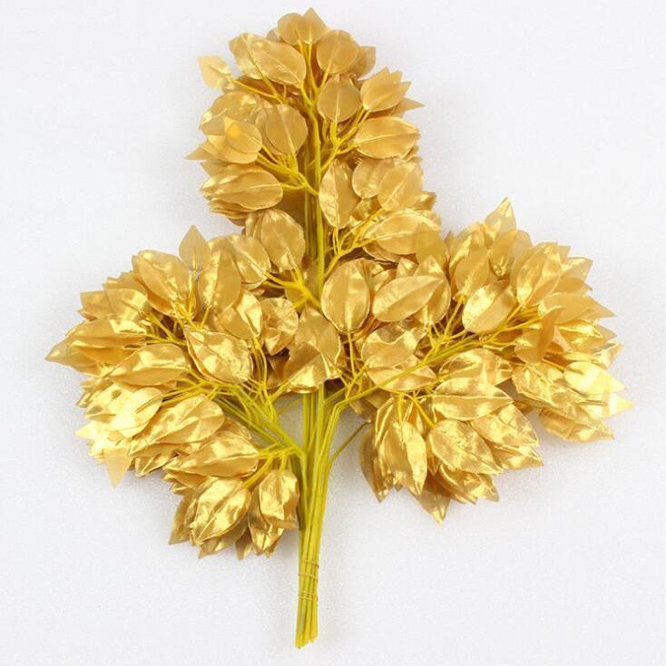 12PCS Gold/Green/White Artificial Banyan/Mango Leaves Beautify Indoor ...