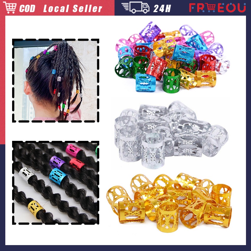 100PCs/Set Dreadlocks Beads Hair Braid Rings Clips Dread Locks Hair ...