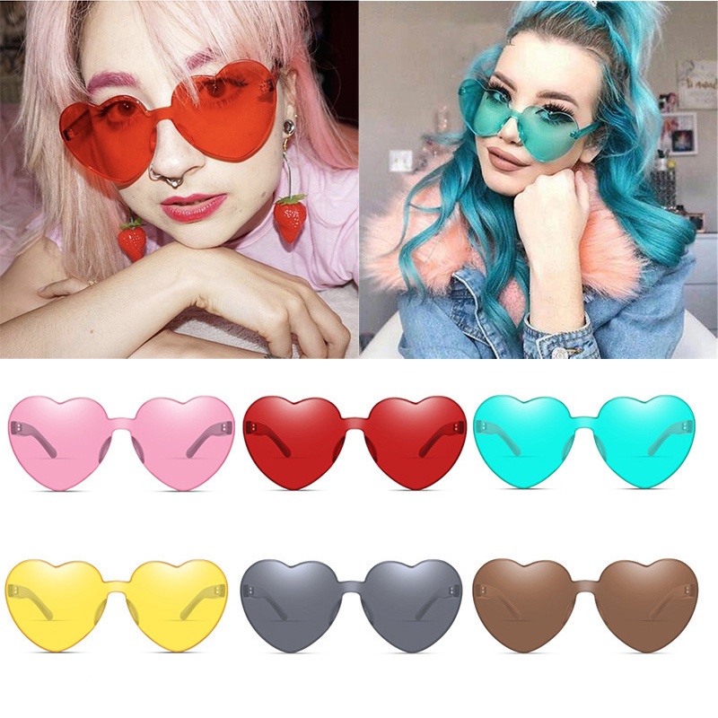 YOUJ Peach Heart Sunglasses Candy Colors Frameless Love Shaped Oversize ...