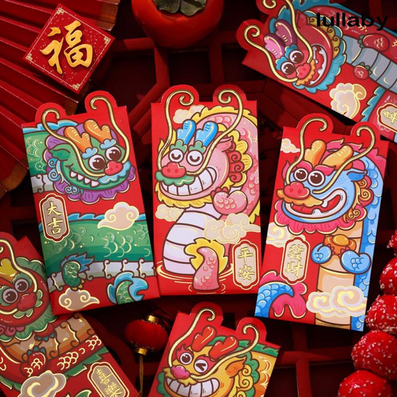 6pcs Cartoon Dragon Red Envelopes New Year Red Packet Angpao 2024 ...
