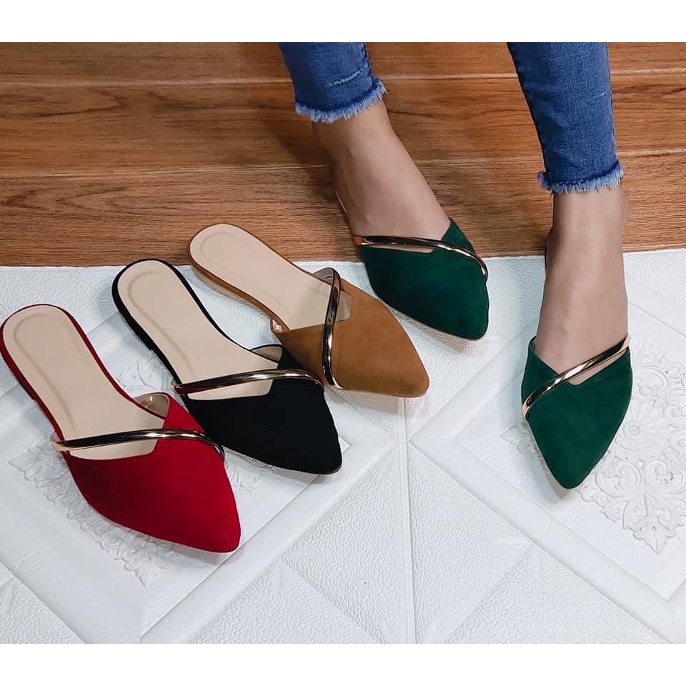 Flat Half Mules for Women Pointed Toe Mules Casual flats shoes Mary ...