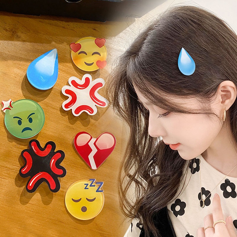 Creative emo Emotional Sweaty Big Wordless Hair Clip Acrylic Emoticon ...