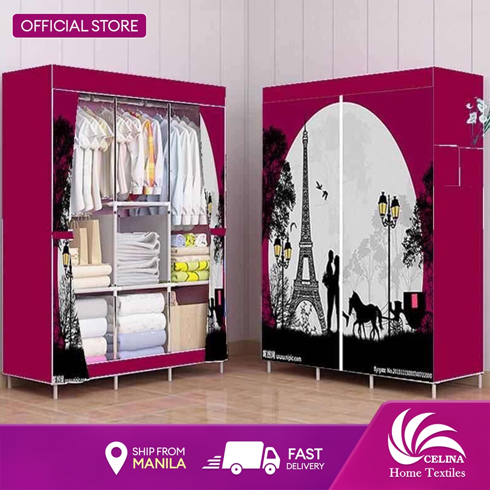 Celina Home Rustic Printed Clothes Organizer Storage Cabinet Wardrobe ...