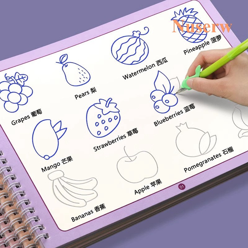 NUSERW Reusable Drawing Books Baby Learning Painting Writing Copybook ...