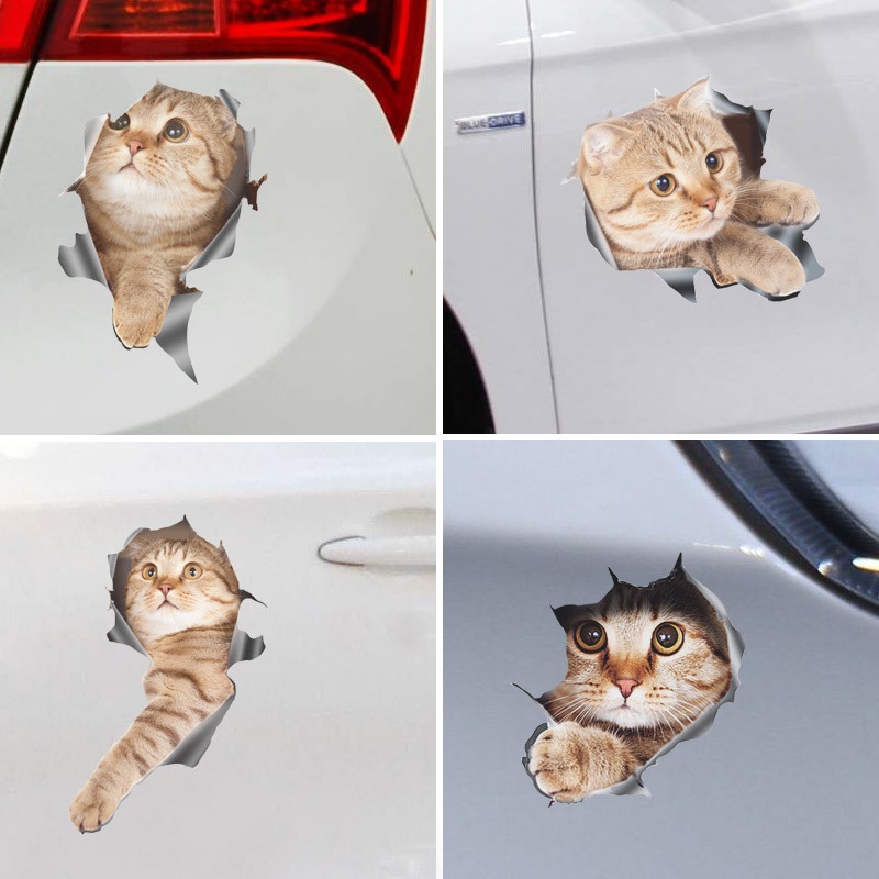 New 3D Cute Cat Car Sticker with Body Scratches and Obstruction ...
