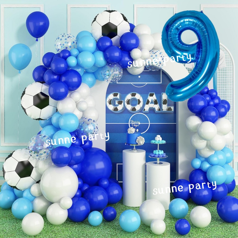 Soccer Balloons 32"blue Number Balloon Garland Blue White Large Soccer ...