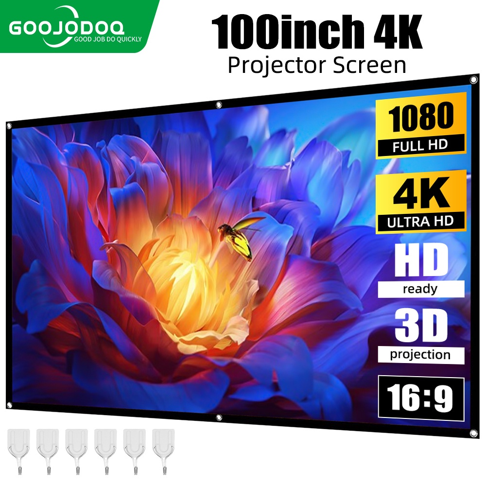 GOOJODOQ Projector Screen Foldable Screen HD Gray Glare Curtain 16:9 80 ...