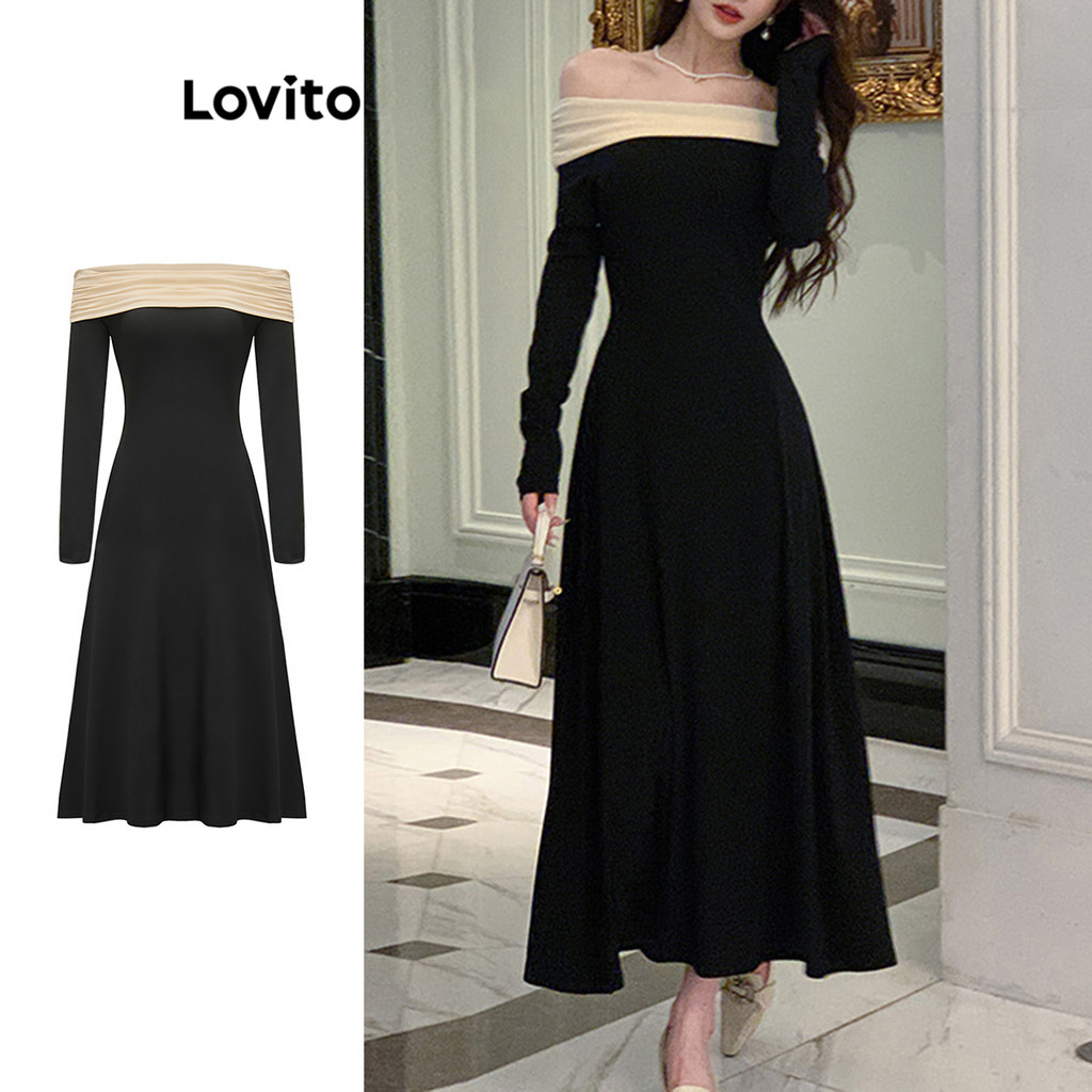 Lovito Women Elegant Plain Colorblock Dress L108ED1093 | Shopee Philippines