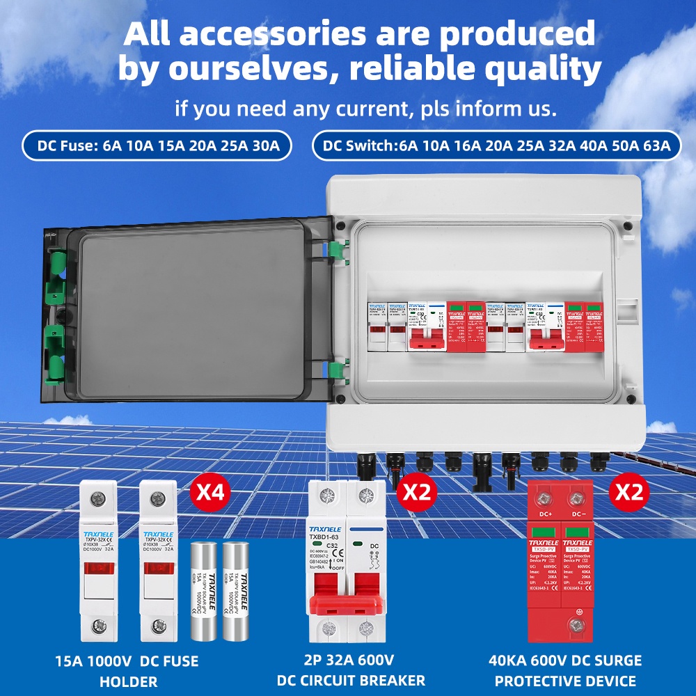 Solar Photovoltaic PV Combiner Box Surge Lightning Protection 2 Input 2 Out 2 String DC 600V ...