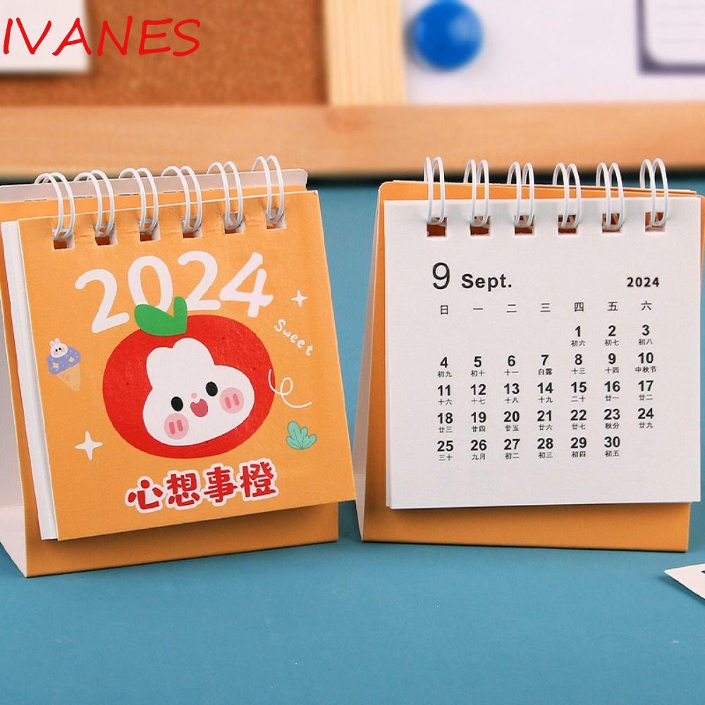 IVANES Mini Desk Calendar, Standing Flip Calendar Agenda Organizer 2024 ...
