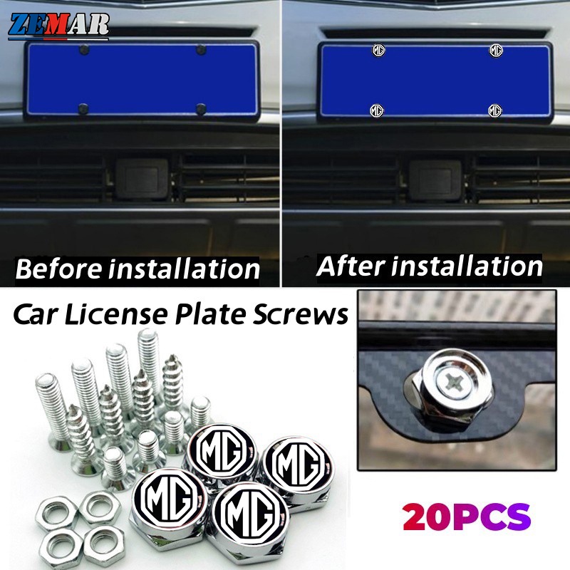 4Pcs MG Car Logo Styling Metal Car License Plate Frame Bolts Screws ...