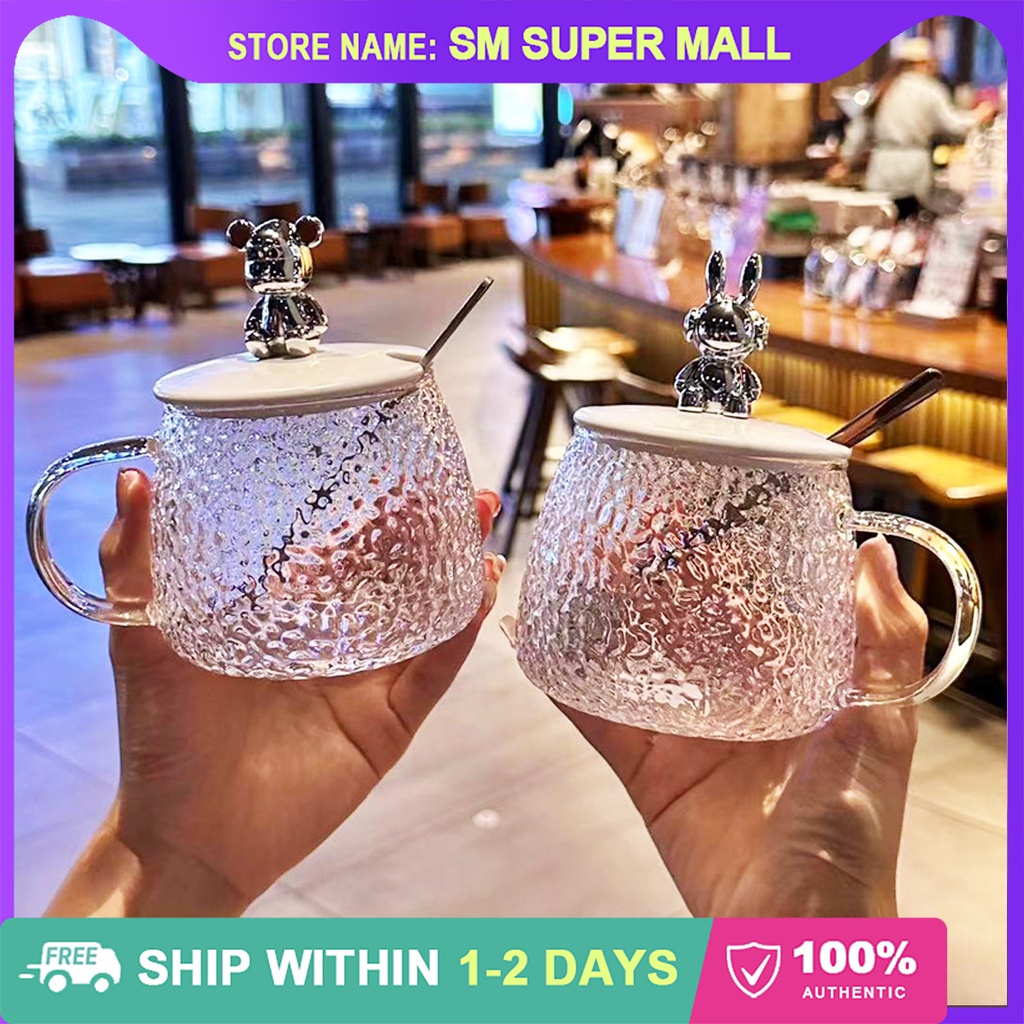 【Christmas Gifts】300ml Water Pattern Glass Cups with Lid Trend Style ...