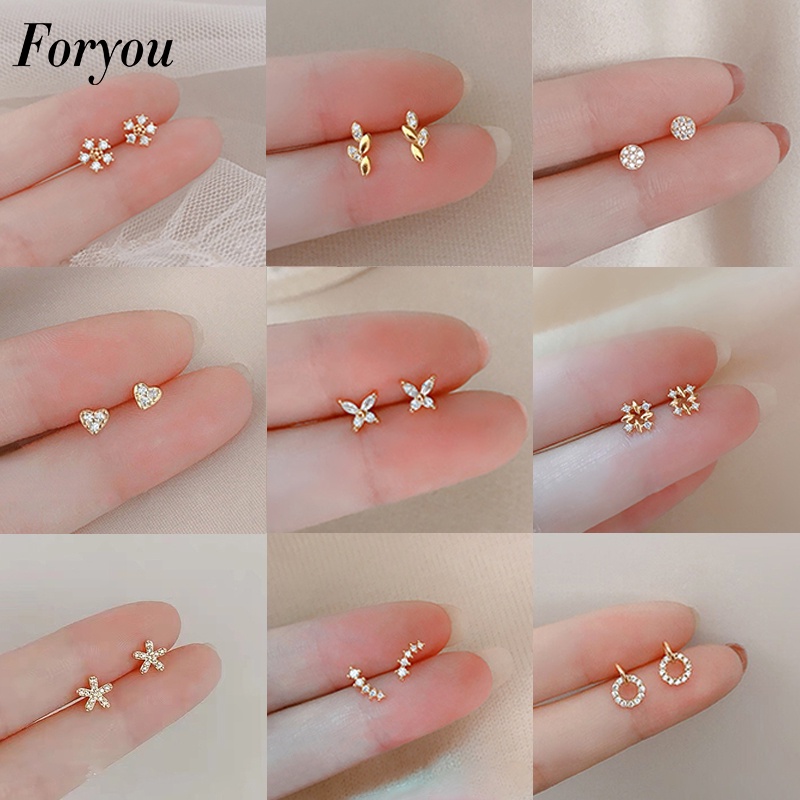 18K Gold Mini Stud Earrings Small Cubic Zircon Piercing Earings for ...