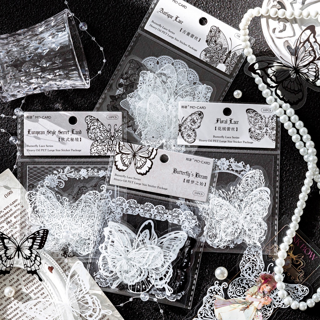 ENWEI 10 Pc [Butterfly Lace Series] Lovely Journal Stickers PET Sticker ...