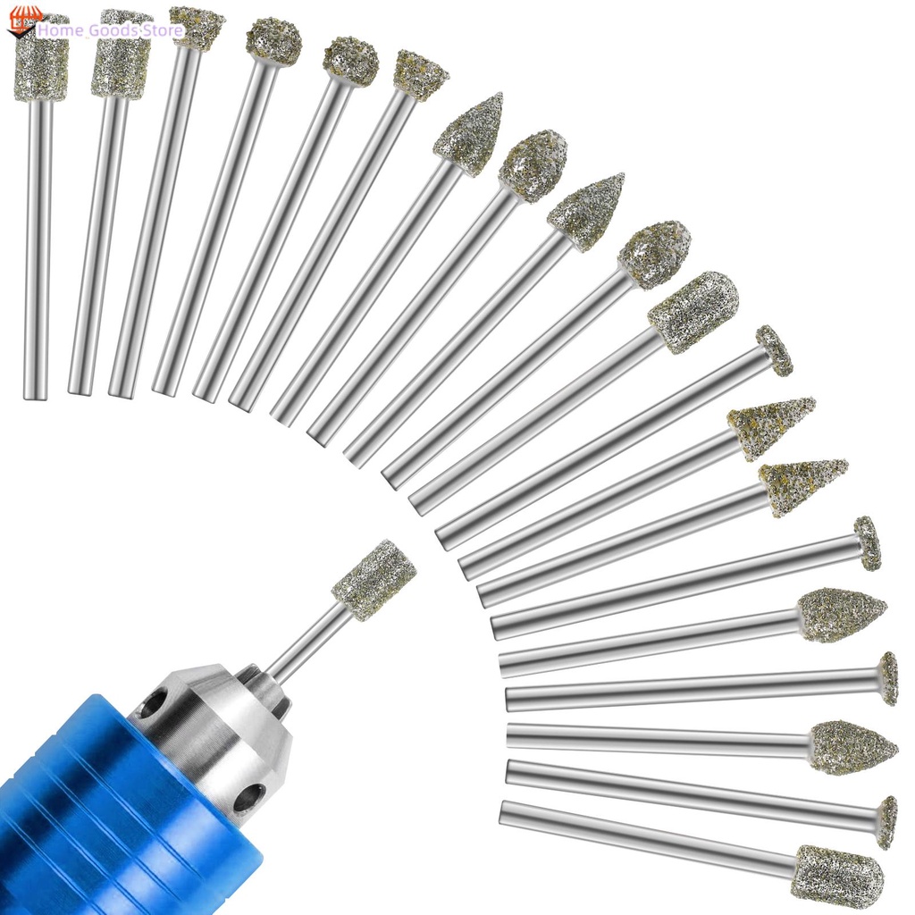 20Pcs Diamond Drill Grinding Bit Set Universal Diamond Burr Bits Stone ...