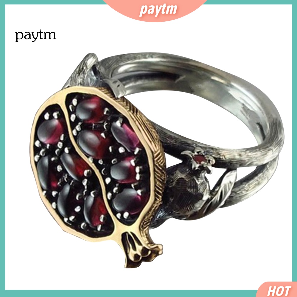 PTM Vintage Faux Gemstone Rattan Pomegranate Ring Women Wedding ...
