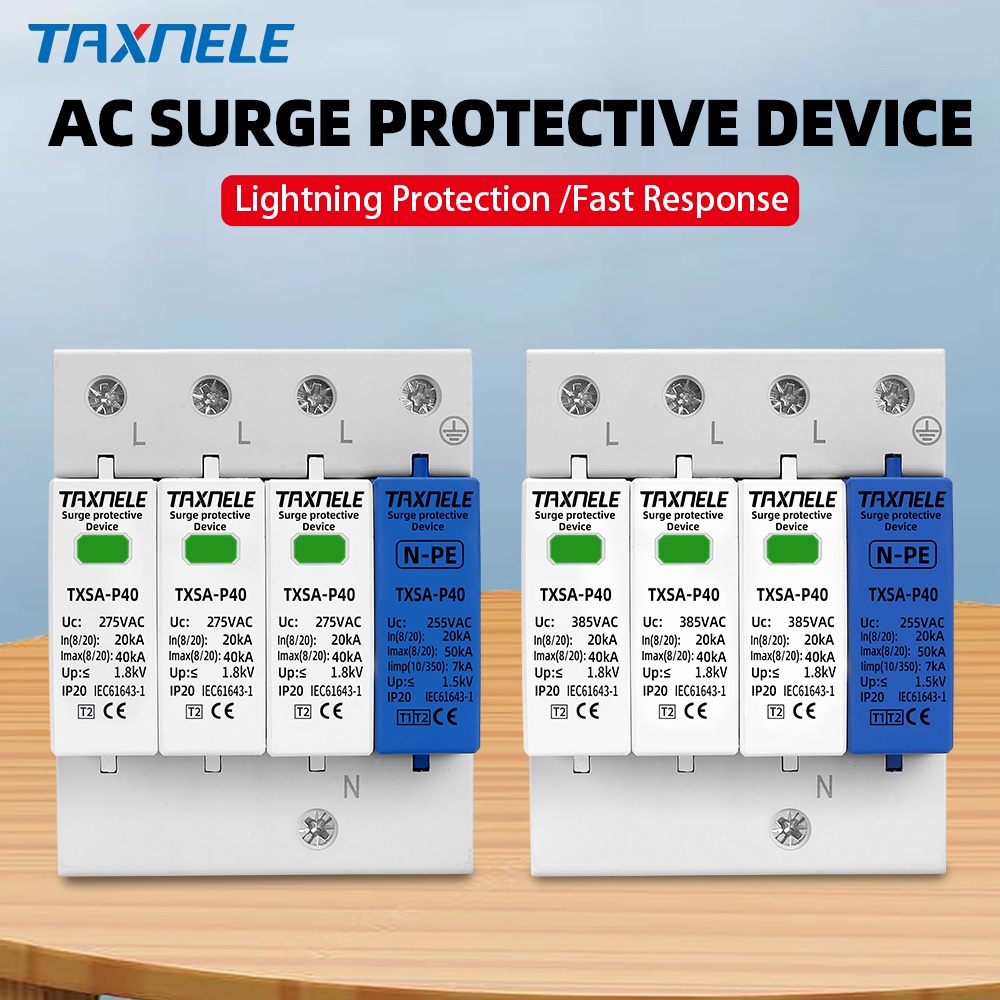 AC SPD Lightning Arrester 3P+NPE 40KA 50KA T1 T2 385V 275V 255V House ...