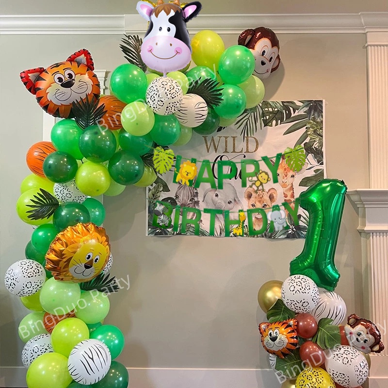 Safari Theme Balloons Set Monkey Cow Tiger Head Foil Balloon Glans ...