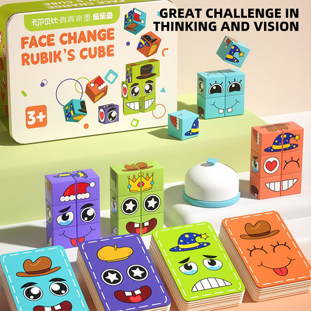 Wooden Face Changing Educational Magic Cube Building Block Kids Puzzle ...