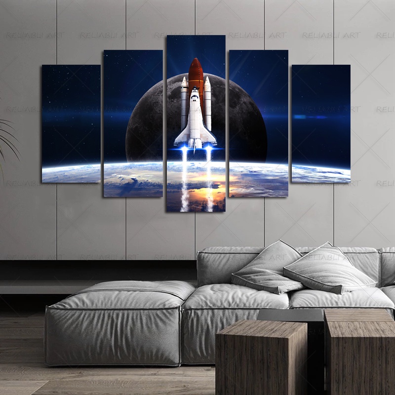 5 Panels Rocket Space Astronaut Canvas Painting Prints Modern Home ...