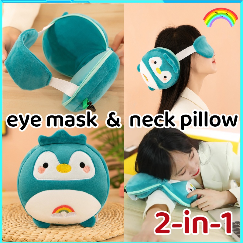 2-IN-1 Travel Pillow Back Cushion Eye Mask Cartoon Sleep ...