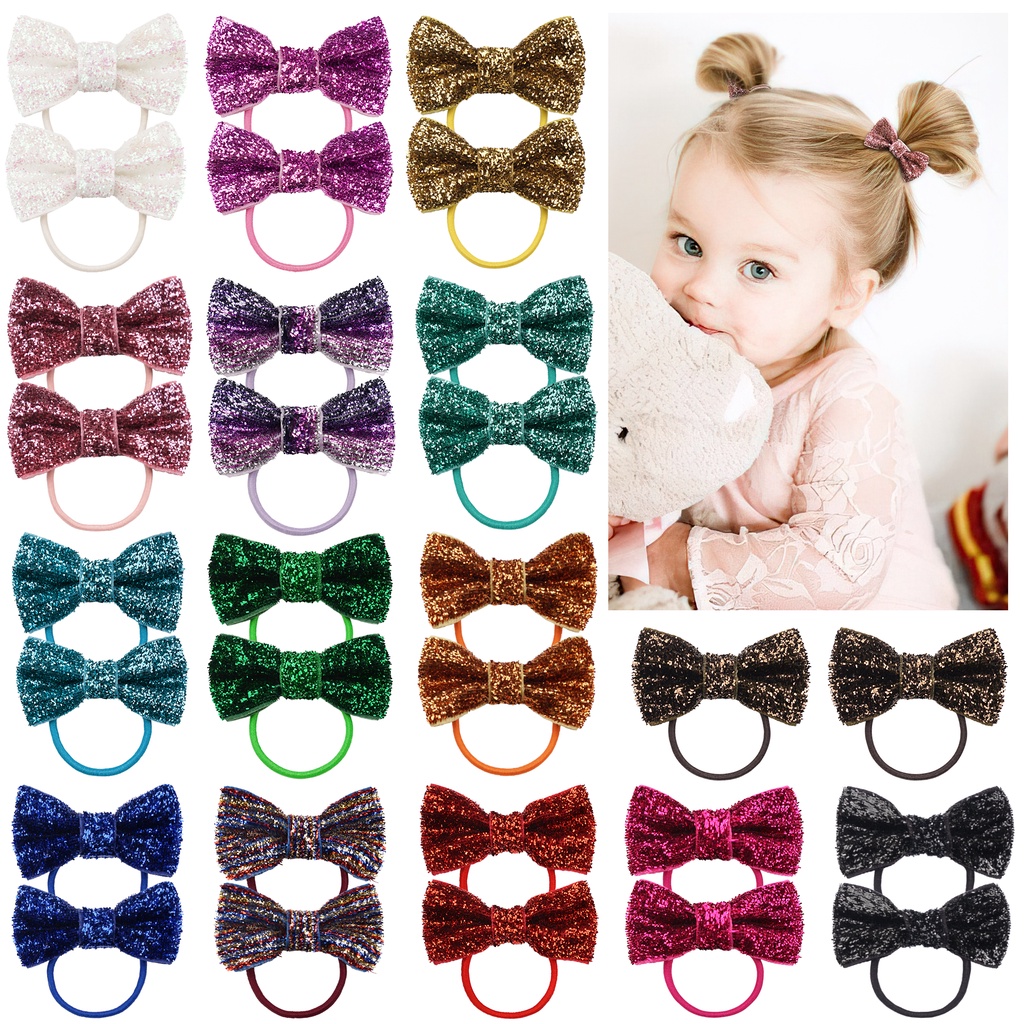 15/30Pcs 2" Onion Ribbon Pigtail Hair Bows Elastic Hair Ties Hair Bands ...