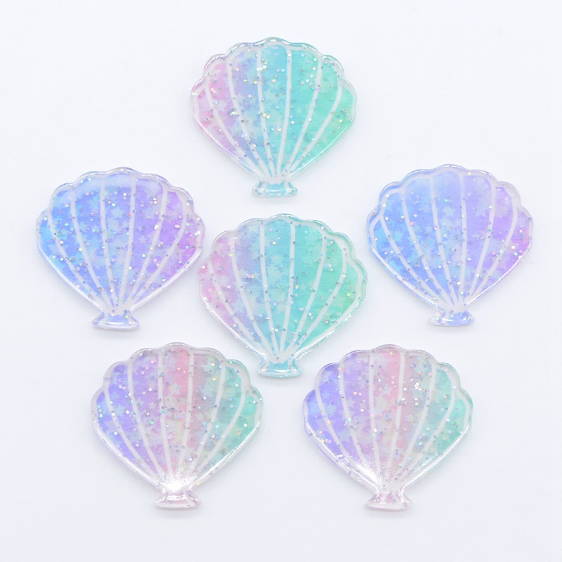 10Pcs 25*24mm Bling Seashell Cartoon Mermaid 3D Phone Shell Decor ...