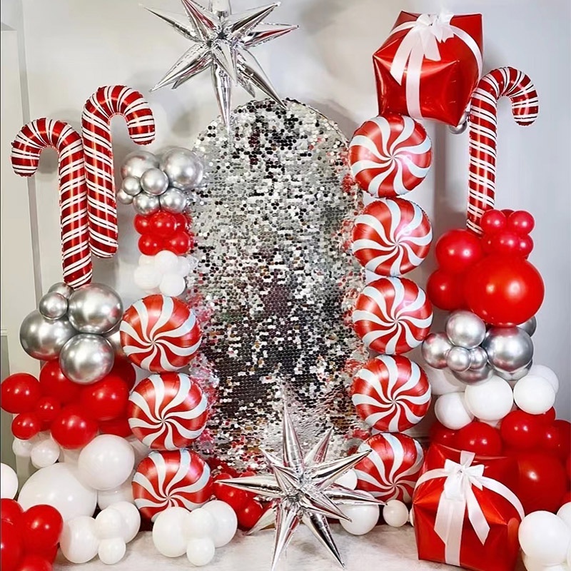 Red Green Christmas Cane Candy Lollipop Foil Balloons Christmas ...