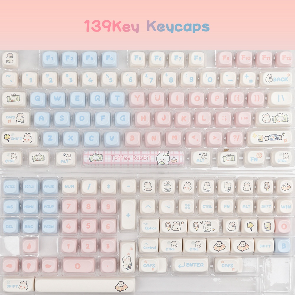 PBT Cat Ear Shape Keycaps 144Keys/Set MAO Profile Full Key Five-sided ...