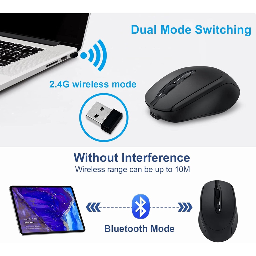Dual-mode Rechargeable Wireless Mouse Bluetooth Mouse 2.4G for NEW iPad ...