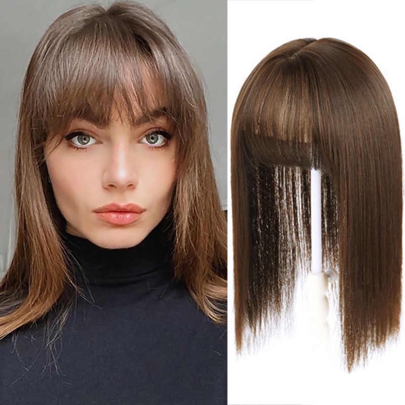 Wig patch for women with long straight hair, air bangs, white hair ...