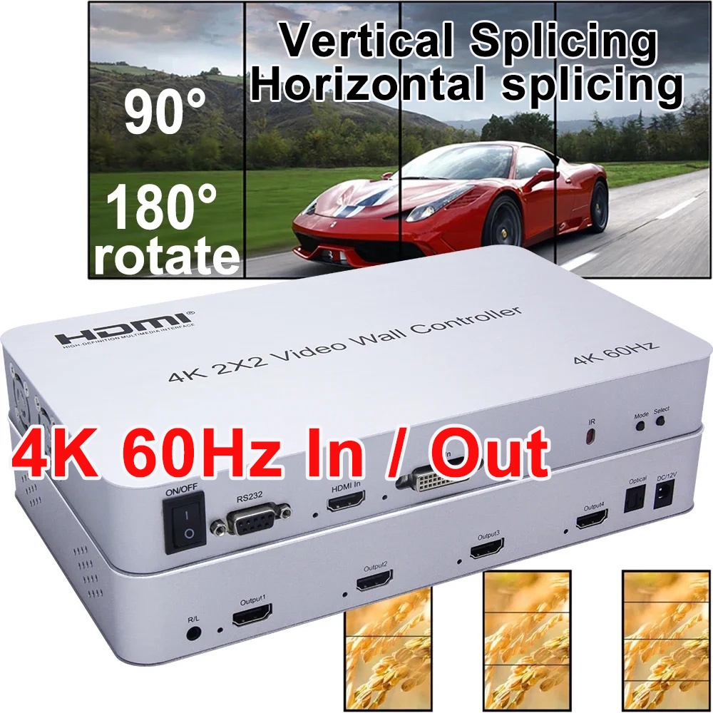 4K 2X2 HDMI Video Wall Controller 4 TV Splicer 1x2 1x4 3x1 4x1 DVI ...