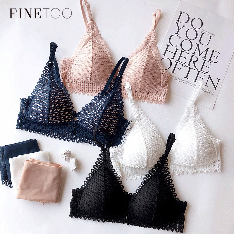 FINETOO Lace Underwear for Women Front Buckle Bras Sexy French Triangle ...