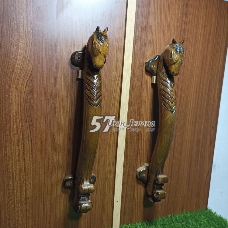 KAYU (Kuda 2) Carved teak handle pull handle for house doors made of ...