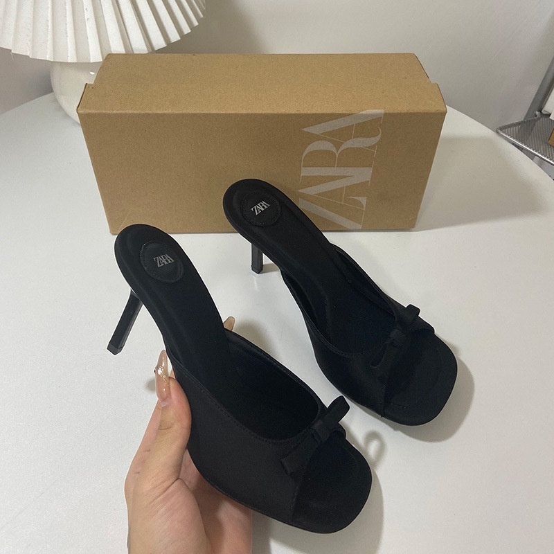 ZARA New Women Sandals Spanish Square Bow Embellishment with a Straight ...