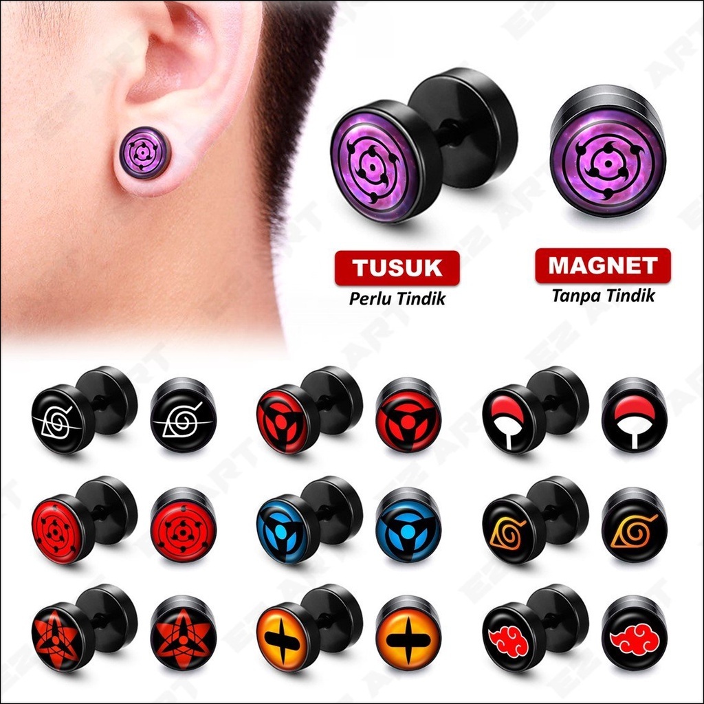 MATA 1Pc Naruto Anime Magnetic Earrings Sharing Eyes Rinnegan Barbell ...