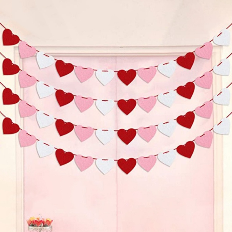 Felt Heart Pull Flower Pull Flag Valentine's Day Atmosphere Decoration ...
