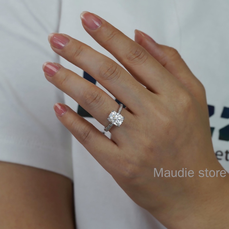 6*8mm Long Cushion Cut Real Moissanite Proposal Ring 2.0CT 100% S925 Sterling Fashion Sparkle ...