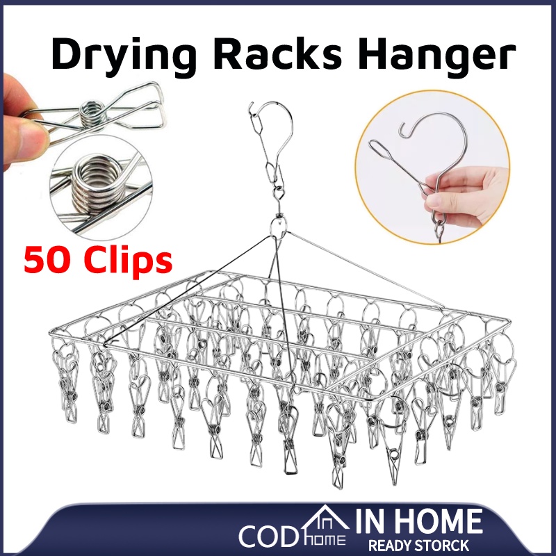 50 Clips Drying Racks Hanger Stainless Steel Sock Underwear Clothes ...