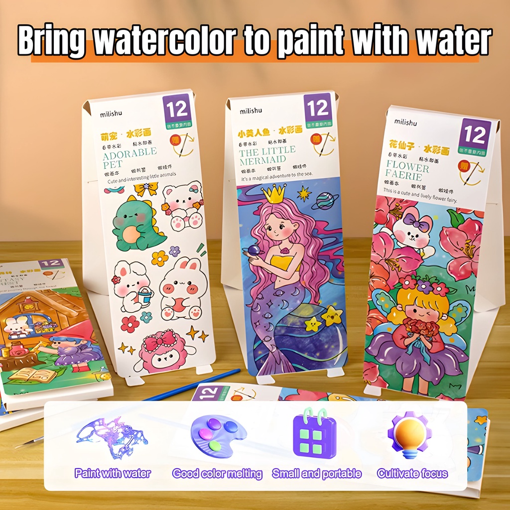 12 Sheets Painting Coloring Book Set with Paintbrush Graffiti ...