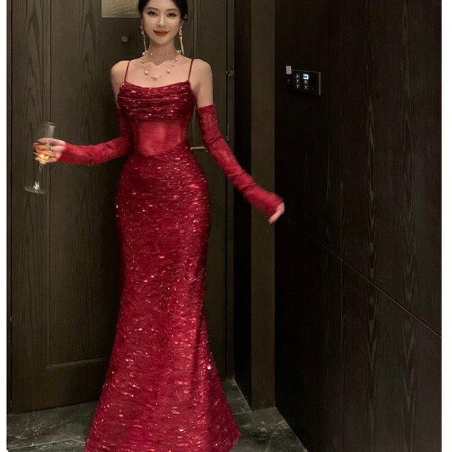 Korean Red Elegant Lace Evening Cocktail Wedding Prom Off Shoulder ...