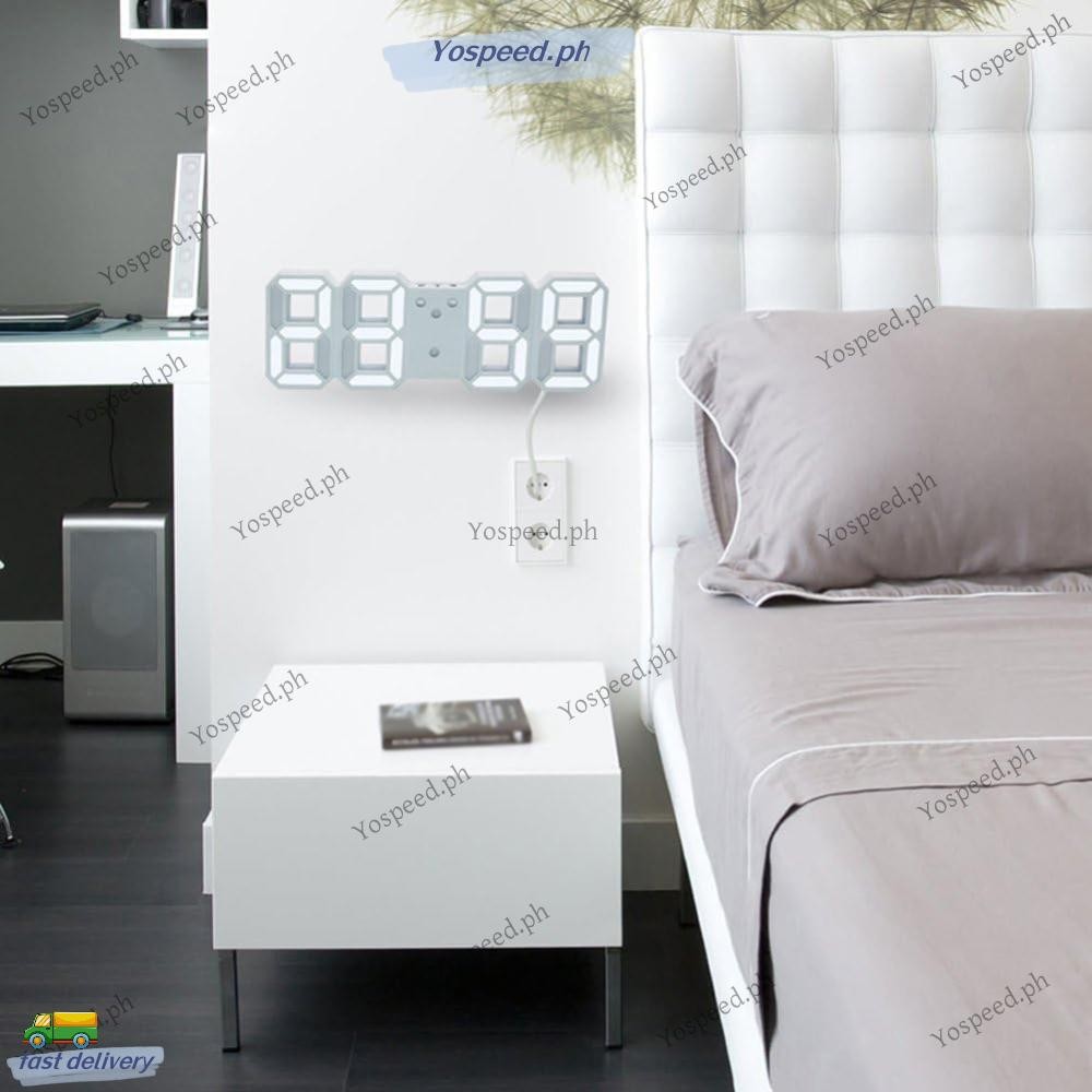 3D LED Digital Wall Clock Auto Adjustable Brightness USB Powered for ...