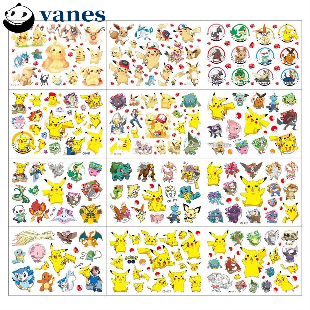 VANES Pikachu Tattoo Stickers, Cartoon Action Figure Children's ...