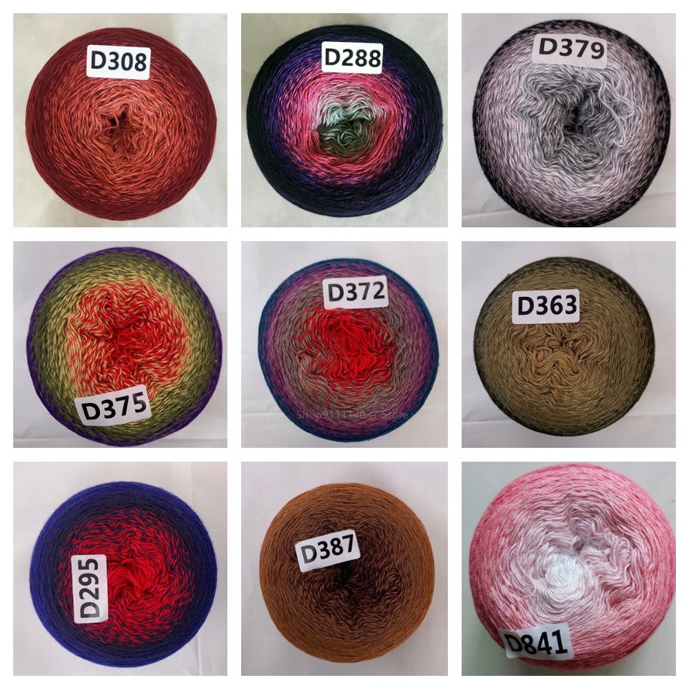 300g/Ball Rainbow Cotton Linen Gradient Cake Yarn Lace 4 Strands Long ...