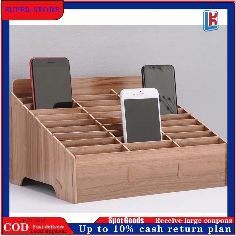 14/24/30 Grid Wooden Mobile Phone Storage Box Desktop Organizer For ...