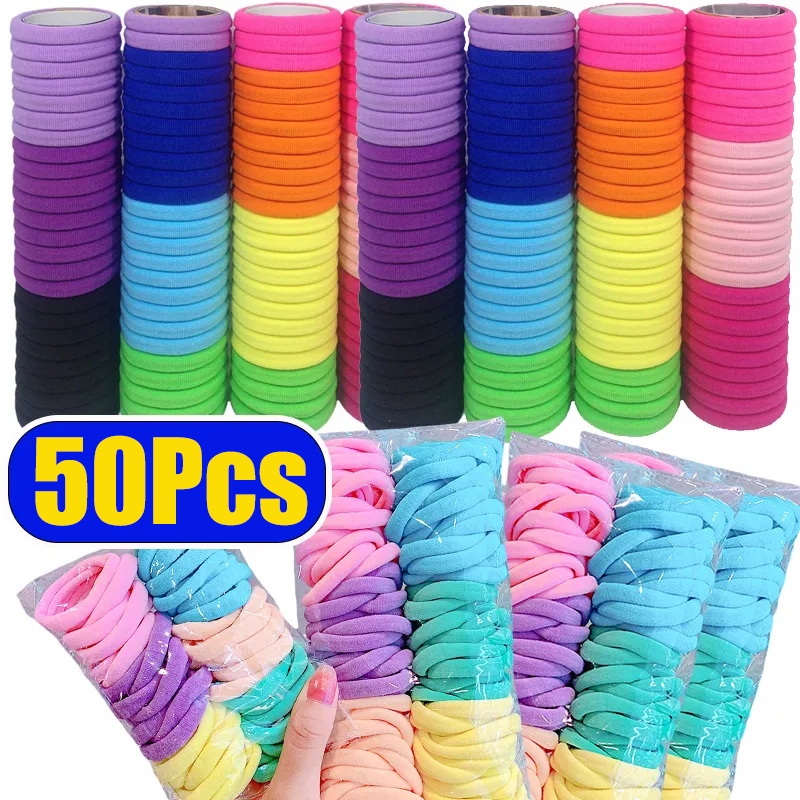 50Pcs Women Thicken Elastic Hair Bands/Colorful Scrunchie Ponytail ...