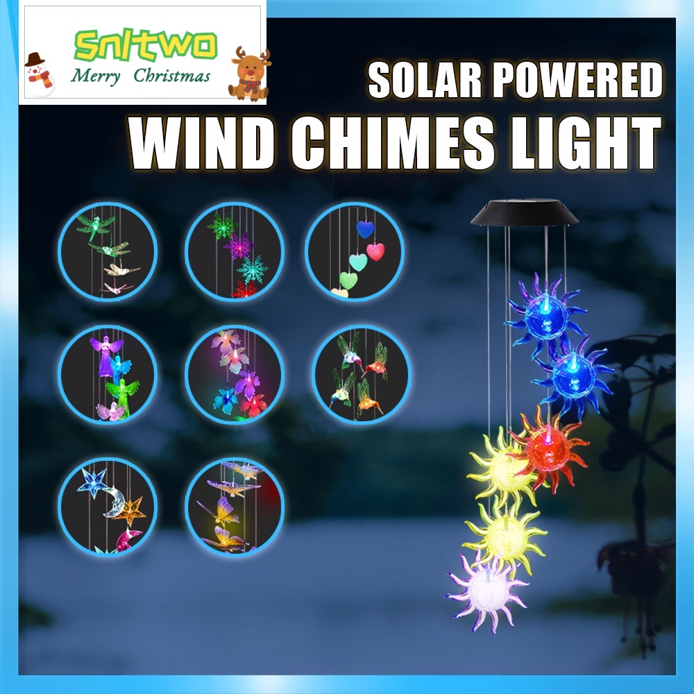 snltwo Solar Powered Wind Chime Light LED Garden Hanging Spinner Lamp ...